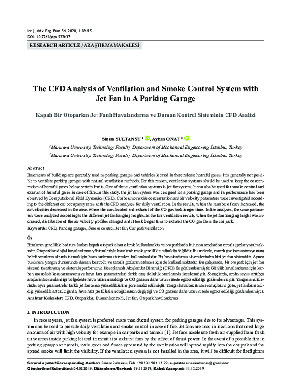 (PDF) The Cfd Analysis of Ventilation and Smoke Control System with Jet ...