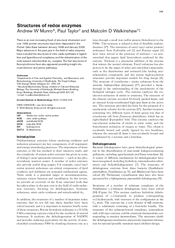 (PDF) Structures of redox enzymes