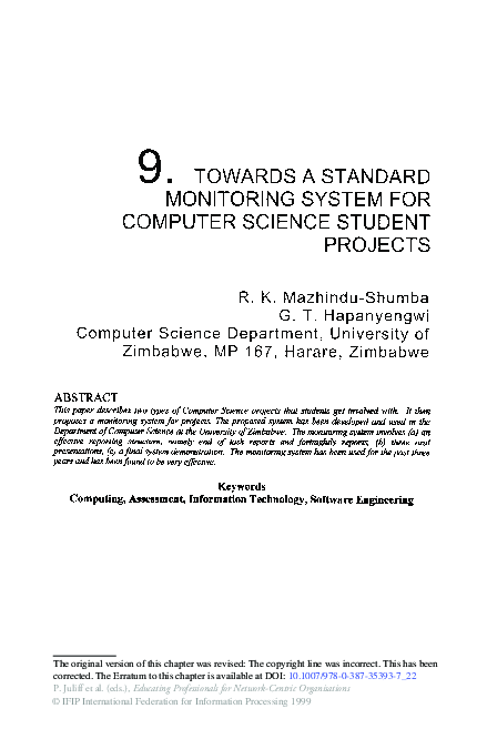 (PDF) Towards a Standard Monitoring System for Computer Science Student Projects