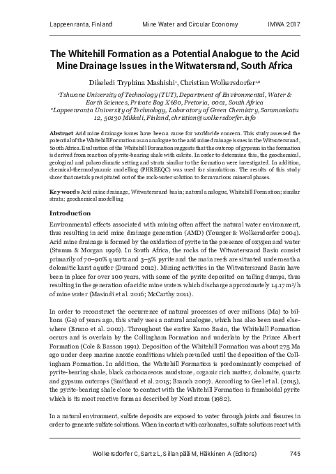 (PDF) The Whitehill Formation as a Potential Analogue to the Acid Mine ...