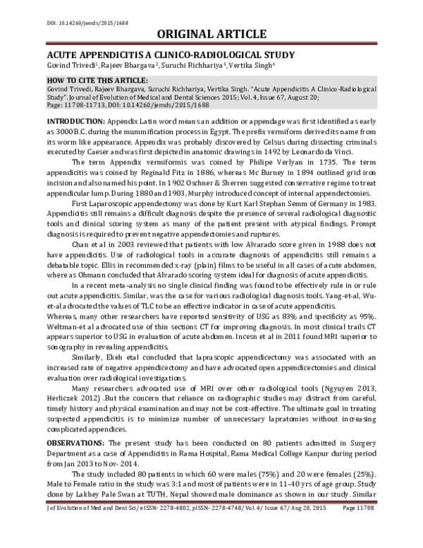 (PDF) Acute Appendicitis a Clinico - Radiological Study