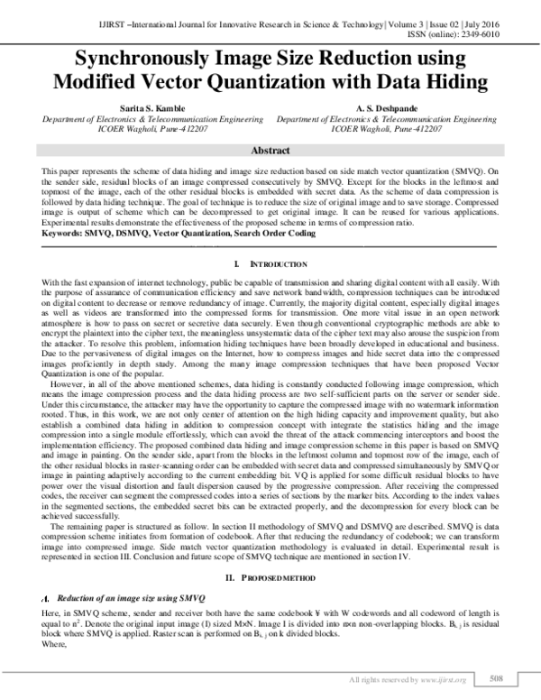 (PDF) Synchronously Image Size Reduction using Modified Vector Quantization with Data Hiding