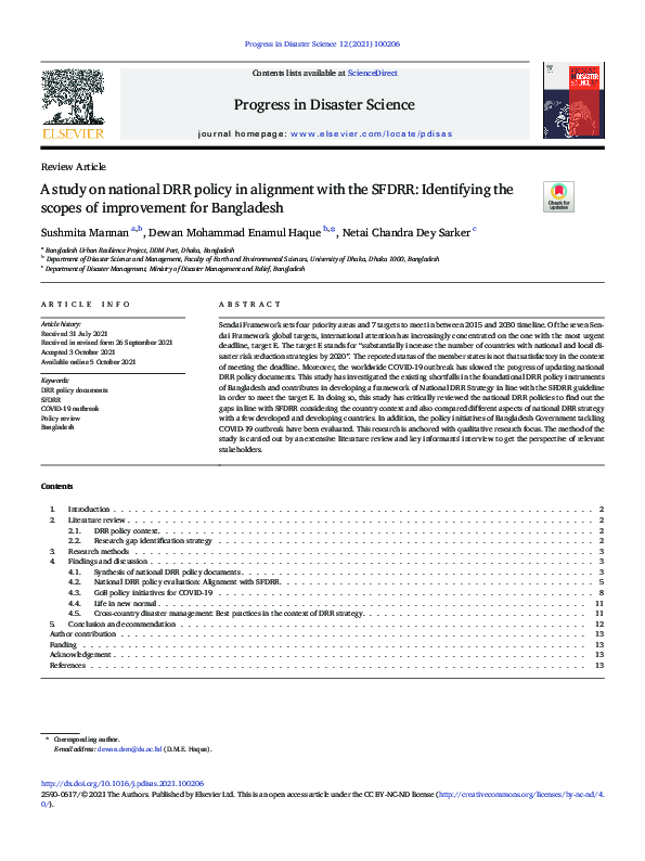 (PDF) A study on national DRR policy in alignment with the SFDRR ...