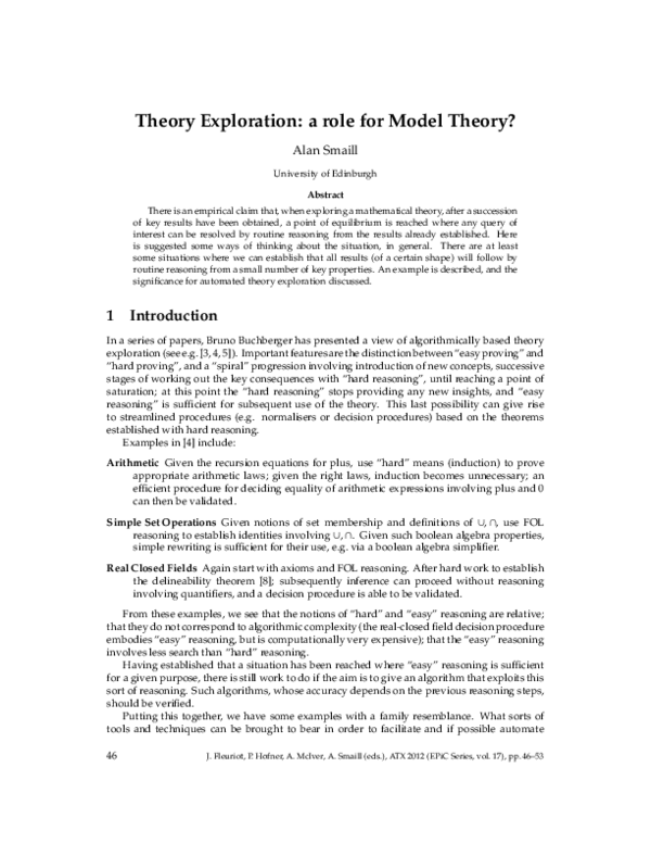 (PDF) Theory Exploration: a role for Model Theory?