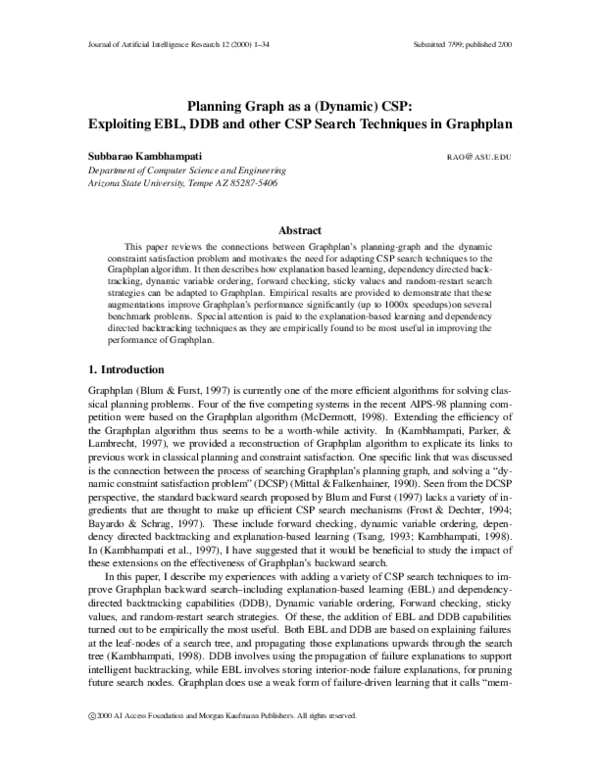 Pdf Planning Graph As A Dynamic Csp Exploiting Ebl Ddb And Other