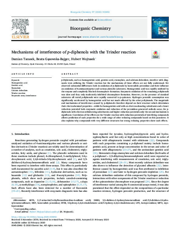(PDF) Mechanisms of interference of p-diphenols with the Trinder reaction
