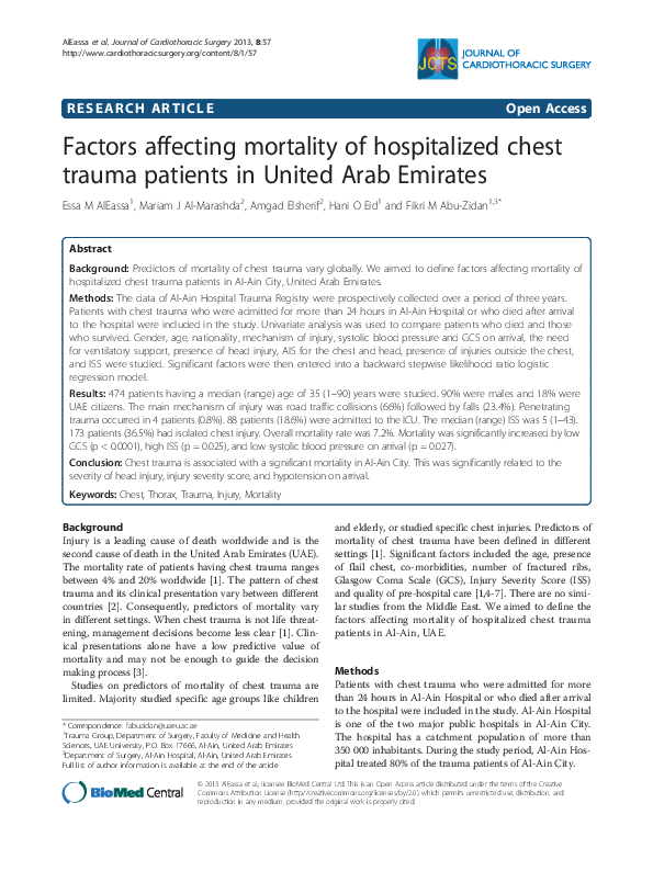 (PDF) Factors affecting mortality of hospitalized chest trauma patients ...