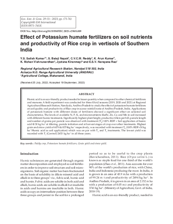 (PDF) Effect of Potassium humate fertilizers on soil nutrients and ...