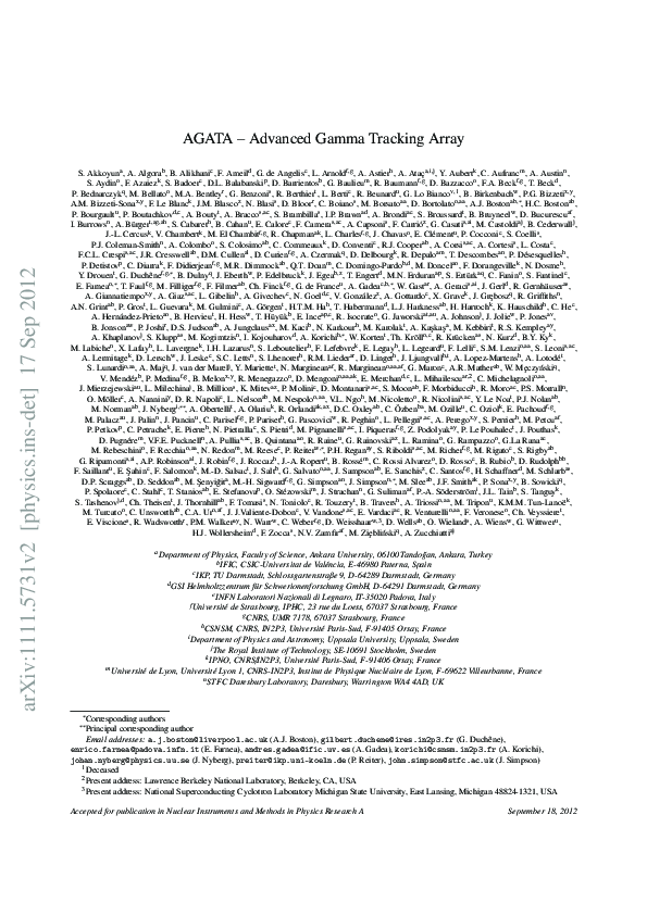 (PDF) AGATA - Advanced GAmma Tracking Array