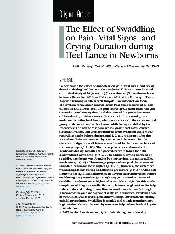(PDF) The Effect of Swaddling on Pain, Vital Signs, and Crying Duration ...