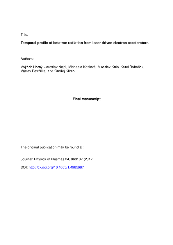 (PDF) Temporal profile of betatron radiation from laser-driven electron ...