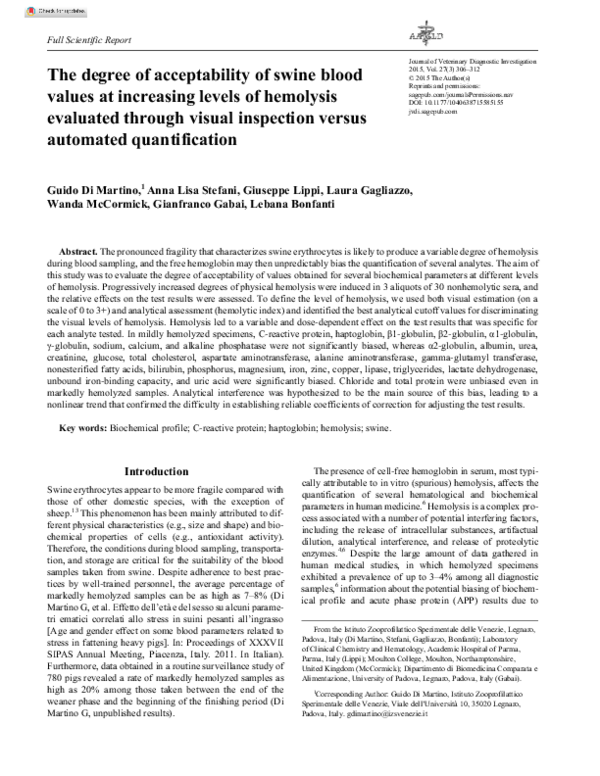 (PDF) The degree of acceptability of swine blood values at increasing ...