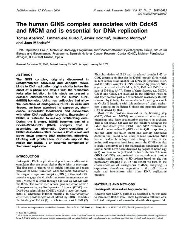 (PDF) The human GINS complex associates with Cdc45 and MCM and is ...