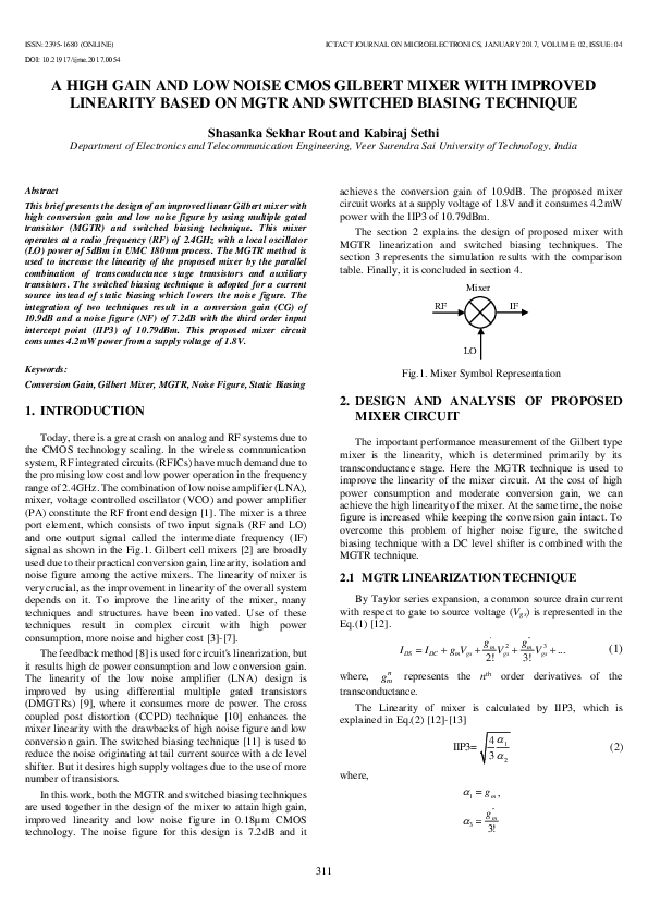 (PDF) A High Gain and Low Noise Cmos Gilbert Mixer with Improved Linearity Based on MGTR and ...