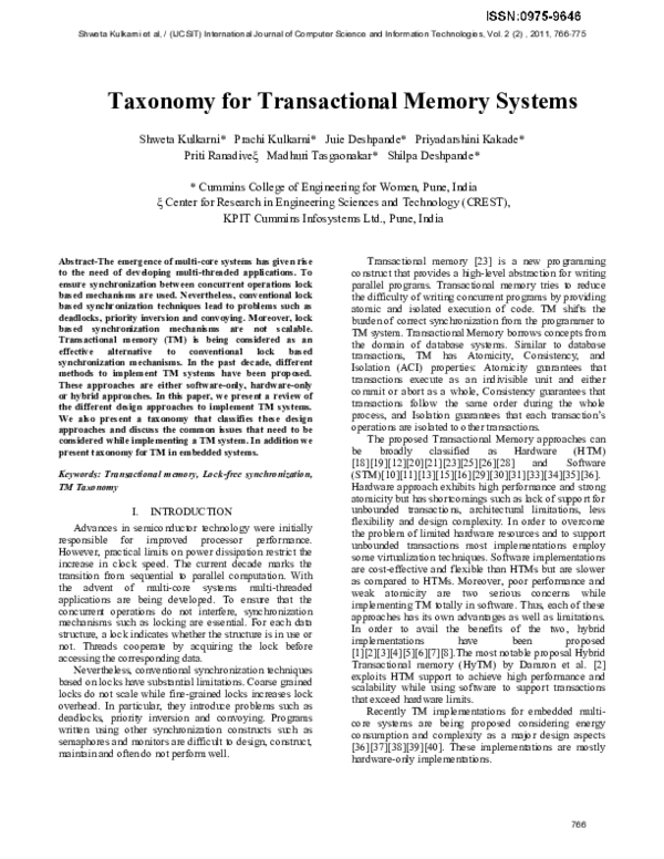 (PDF) Taxonomy for Transactional Memory Systems