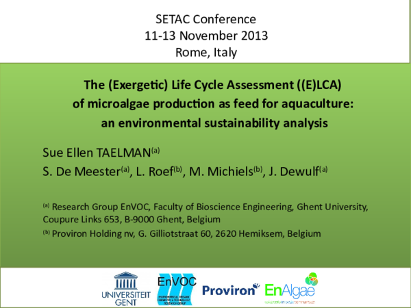 (PPT) The (exergetic) life cycle assessment ((E)LCA) of microalgae production as feed for ...