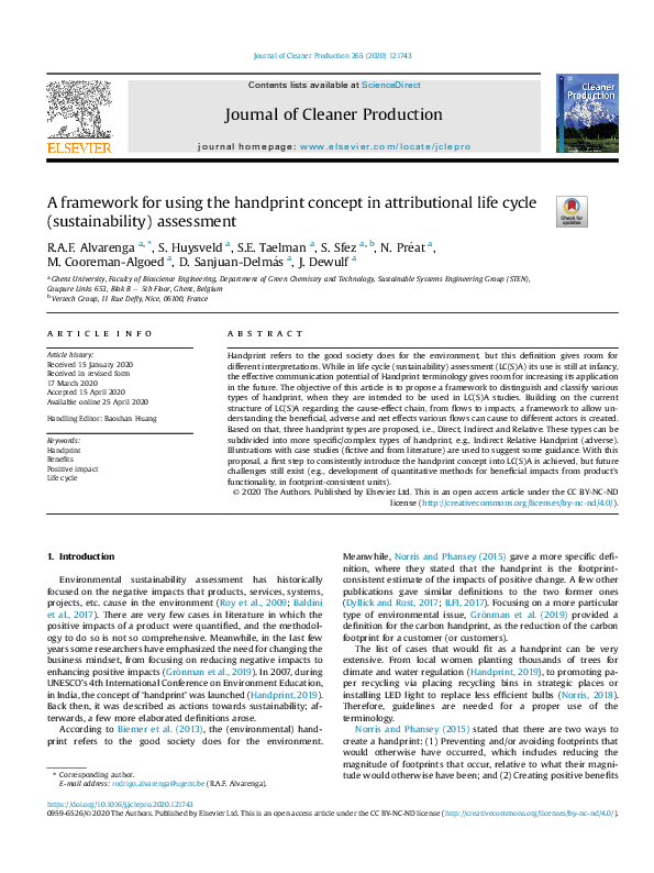 (PDF) A framework for using the handprint concept in attributional life ...