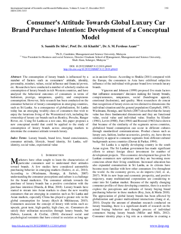 (PDF) Consumers Attitude Towards Global Luxury Car Brand Purchase Intention: Development of a ...