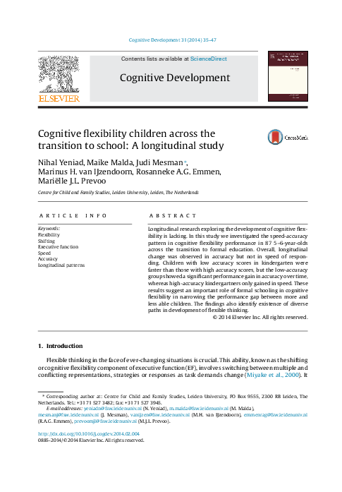 (PDF) Cognitive flexibility children across the transition to school: A longitudinal study