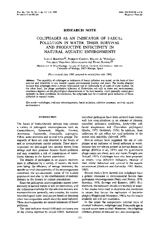 (PDF) Coliphages as an indicator of faecal pollution in water. their ...