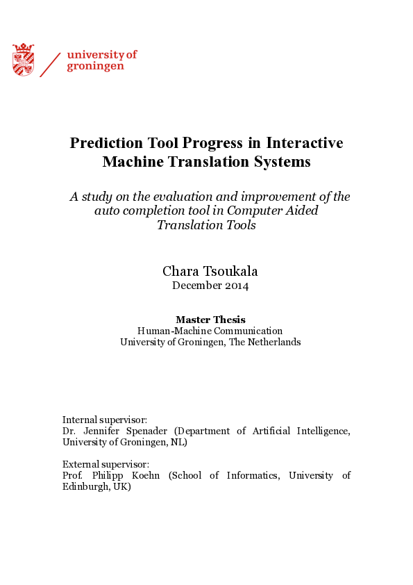 (PDF) Prediction Tool Progress in Interactive Machine Translation ...