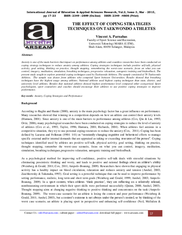 (PDF) The Effect of Coping Strategies Techniques on Taekwondo Athletes