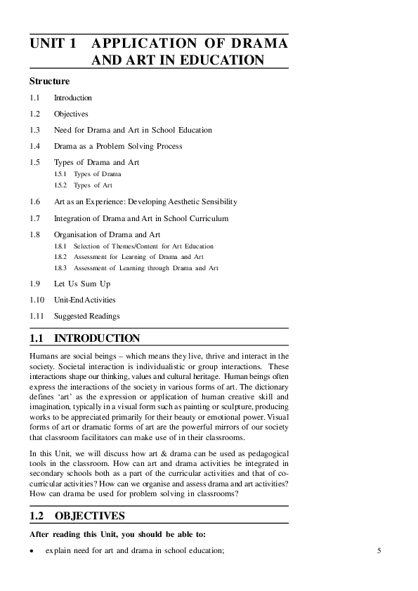 (PDF) Unit-1 Application of Drama and Art in Education