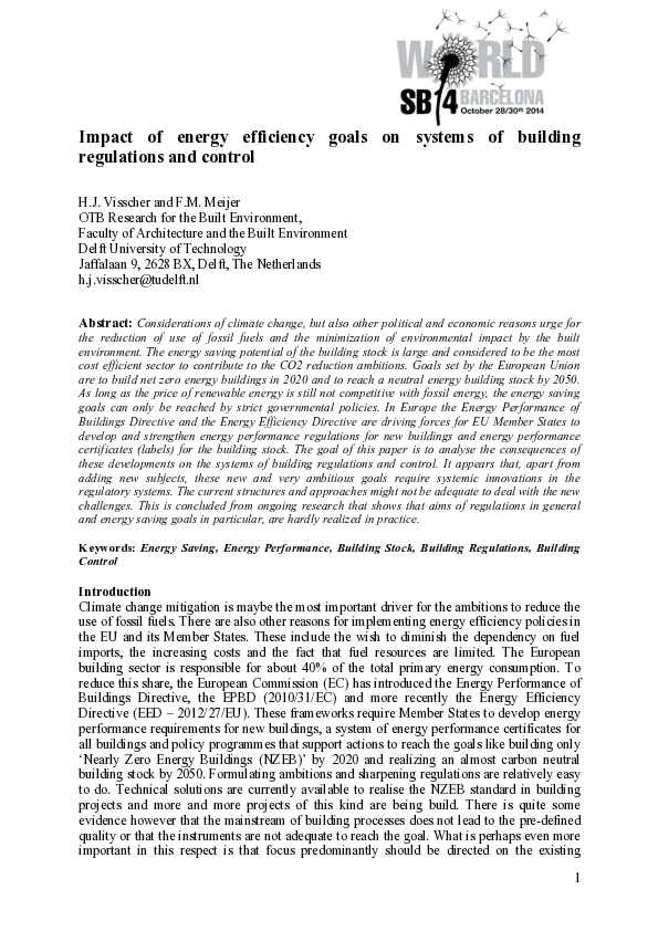 (PDF) Impact of energy efficiency goals on systems of building ...