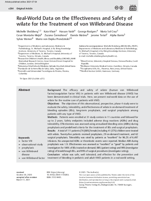 (PDF) Real-World Data on the Effectiveness and Safety of wilate for the ...