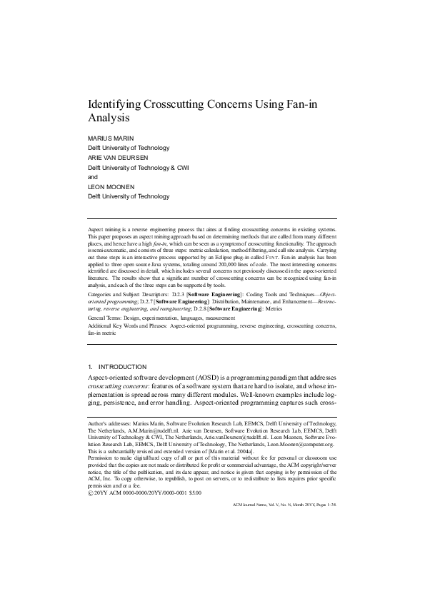 (PDF) Identifying Crosscutting Concerns Using Fan-In Analysis