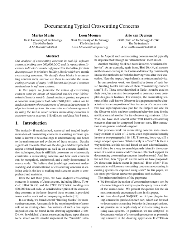 (PDF) Documenting Typical Crosscutting Concerns
