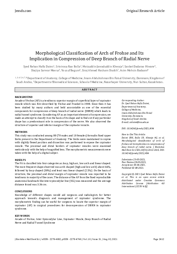 (PDF) Morphological Classification of Arch of Frohse and Its ...