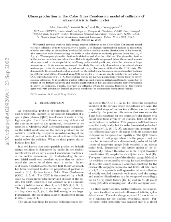 (PDF) Gluon production in the Color Glass Condensate model of ...