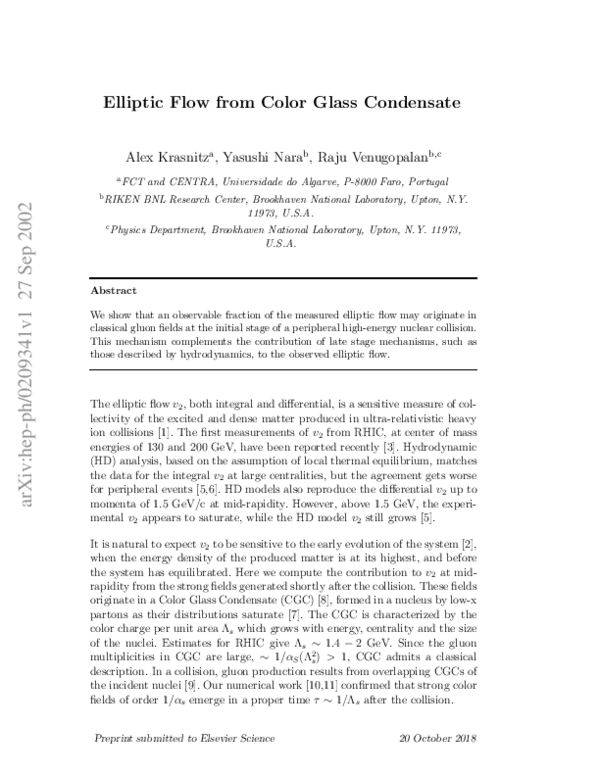 (PDF) Elliptic flow from color glass condensate | Yasushi Nara ...