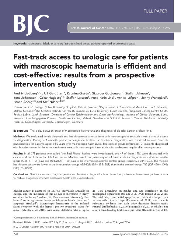 (PDF) Fast-track access to urologic care for patients with macroscopic ...