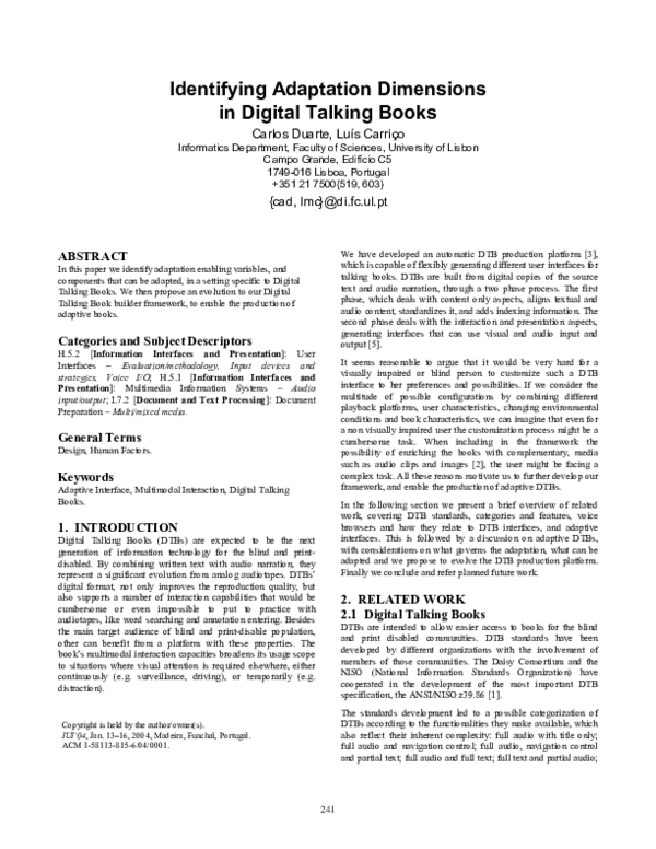 (PDF) Identifying adaptation dimensions in digital talking books | Luís ...