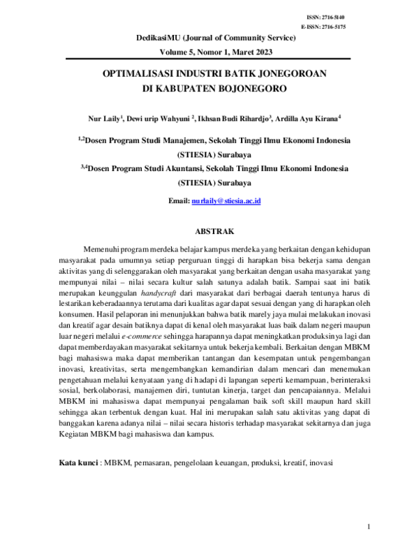(PDF) Optimalisasi Industri Batik Jonegoroan DI Kabupaten Bojonegoro