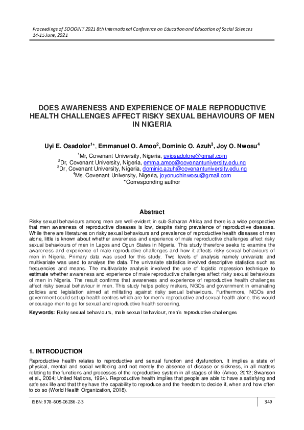(PDF) Does Awareness and Experience of Male Reproductive Health ...