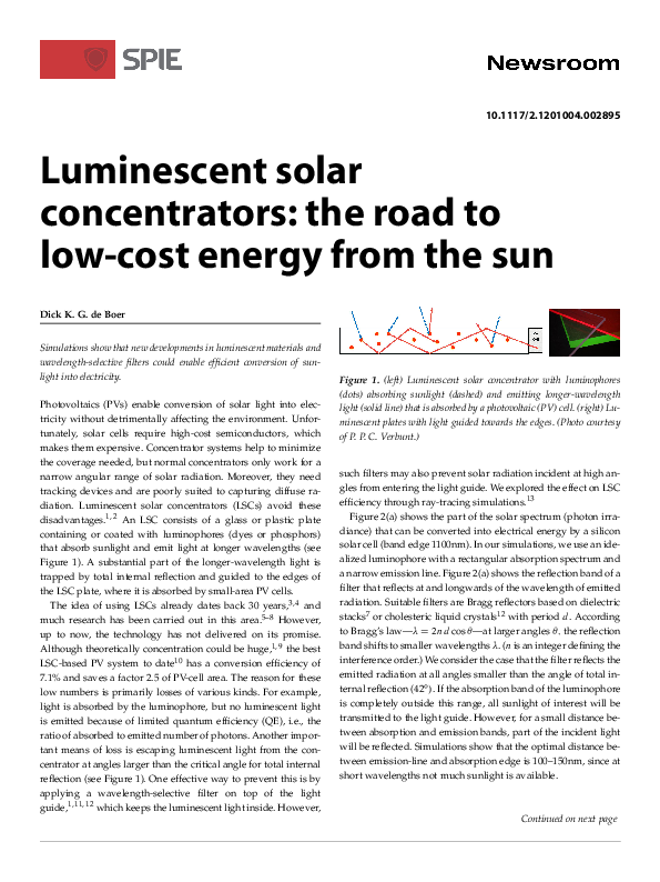 (PDF) Luminescent solar concentrators: the road to low-cost energy from ...