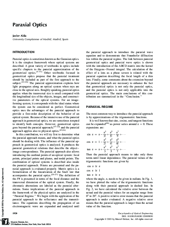 (PDF) Paraxial Optics