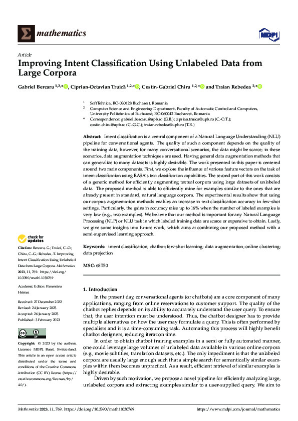 (PDF) Improving Intent Classification Using Unlabeled Data from Large Corpora | Ciprian-Octavian ...
