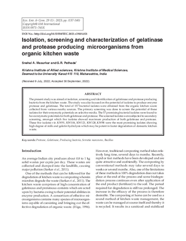 (PDF) Isolation, screening and characterization of gelatinase and protease producing ...