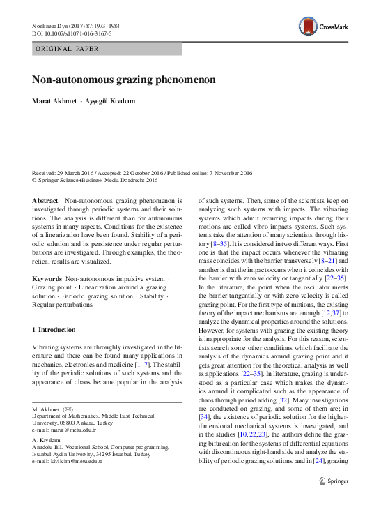 (PDF) Non-autonomous grazing phenomenon