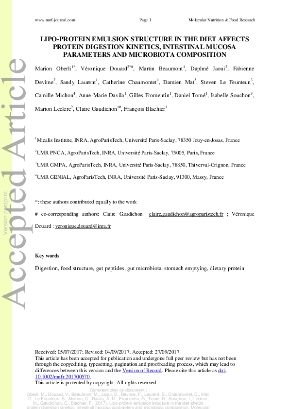 (PDF) Lipo-Protein Emulsion Structure in the Diet Affects Protein ...