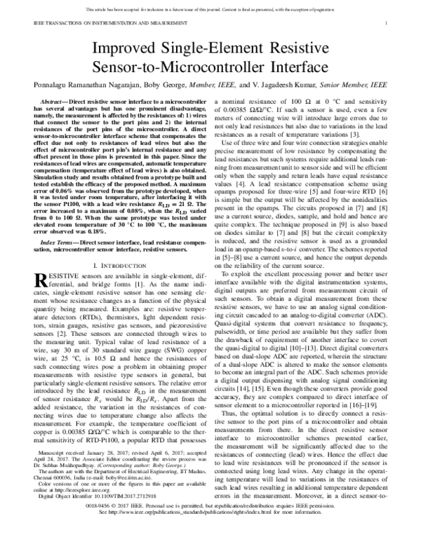 Pdf Improved Single Element Resistive Sensor To Microcontroller Interface