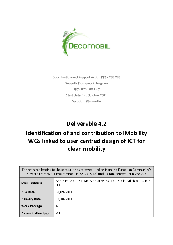 (PDF) DECOMOBIL Delivrable 4.2 Identification of and contribution to ...