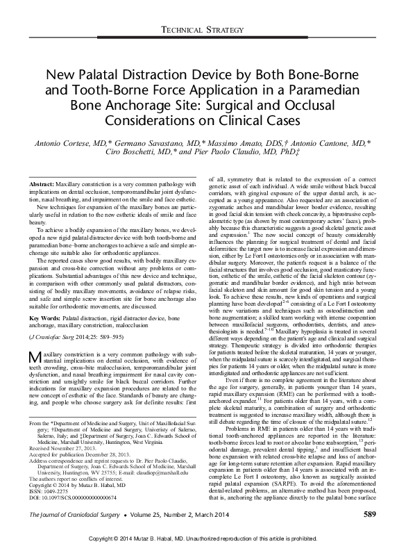 (PDF) New Palatal Distraction Device by Both Bone-Borne and Tooth-Borne ...