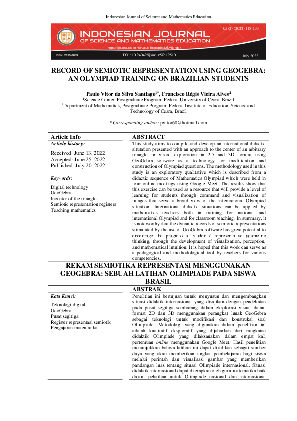 (PDF) Record of Semiotic Representation Using Geogebra: An Olympiad Training on Brazilian Students
