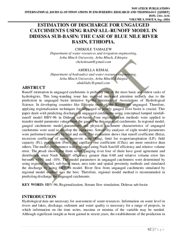 (PDF) Estimation Of Discharge For Ungauged Catchments Using Rainfall-Runoff Model In Didessa Sub ...