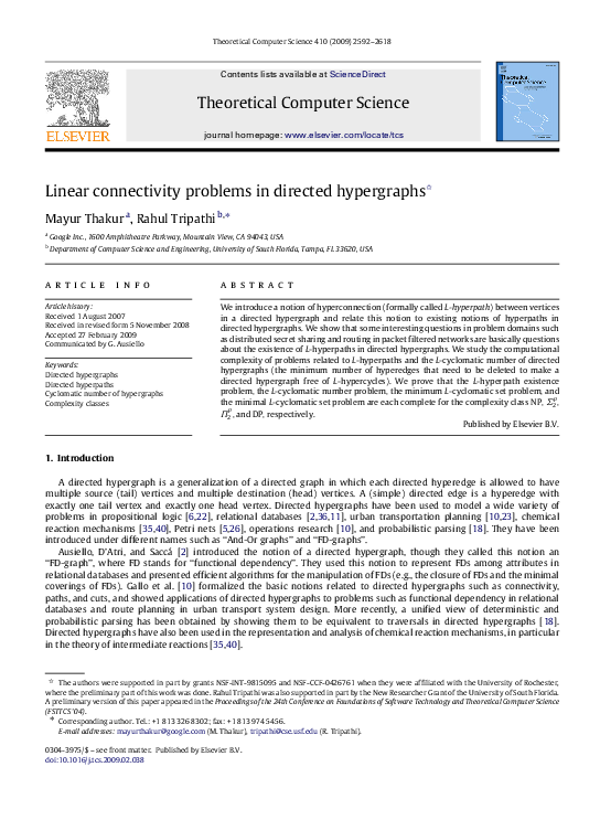 (PDF) Linear connectivity problems in directed hypergraphs